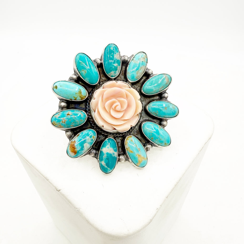 Sheila Tso Pink Conch Kingman Cluster Ring – Hespera Jewelry Co.